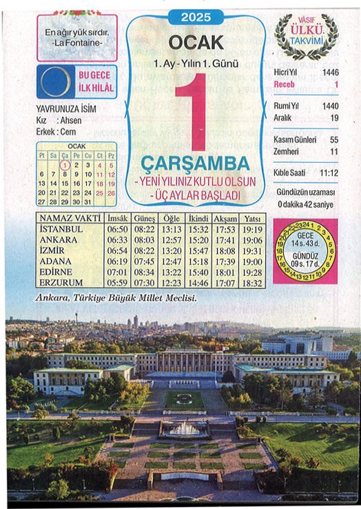 2025 ÜLKÜ Duvar Takvimi Vasıf 58. Yıl Yapraklı Renkli Resimli Kuşe ...