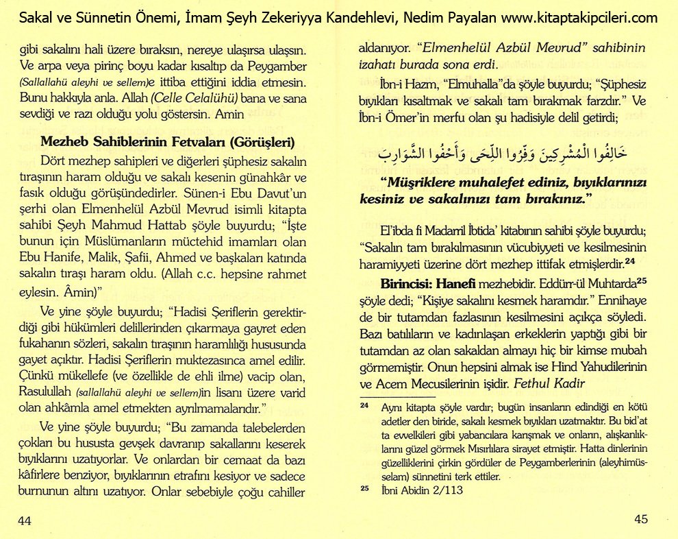 Sakal ve Sünnetin Önemi, İmam Şeyh Zekeriyya Kandehlevi, Nedim Payalan ...