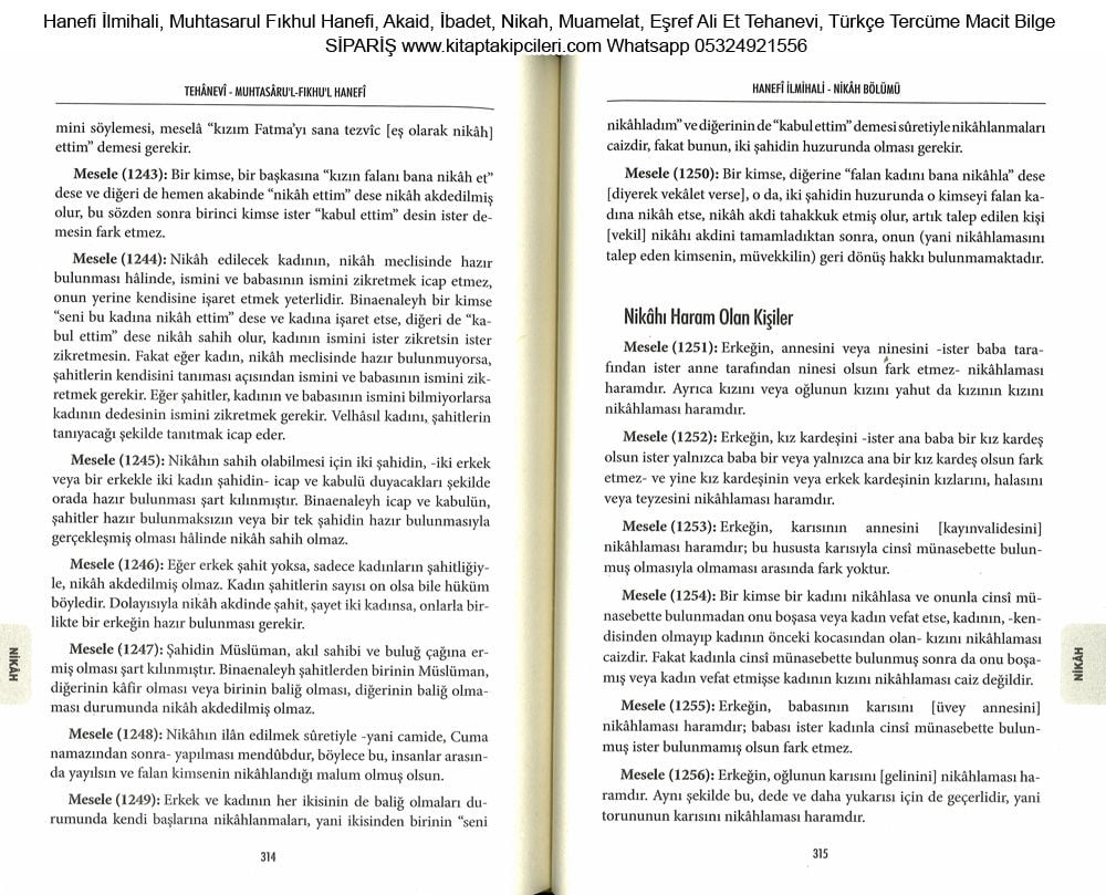 Hanefi İlmihali, Muhtasarul Fıkhul Hanefi, Akaid, İbadet, Nikah ...